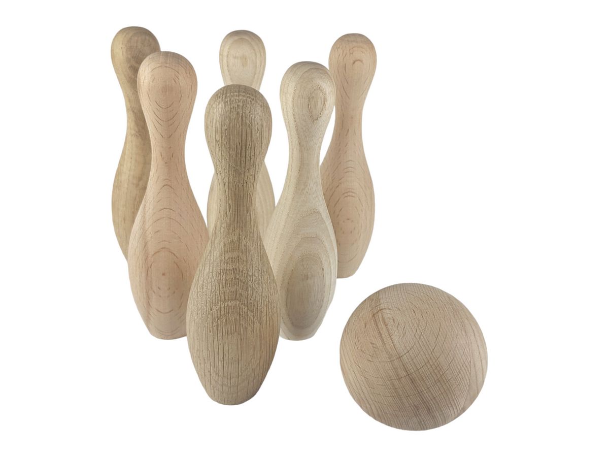 Wood Bowling Set, Unfinished for Craft Projects & DIY Toys – Playspire LLC